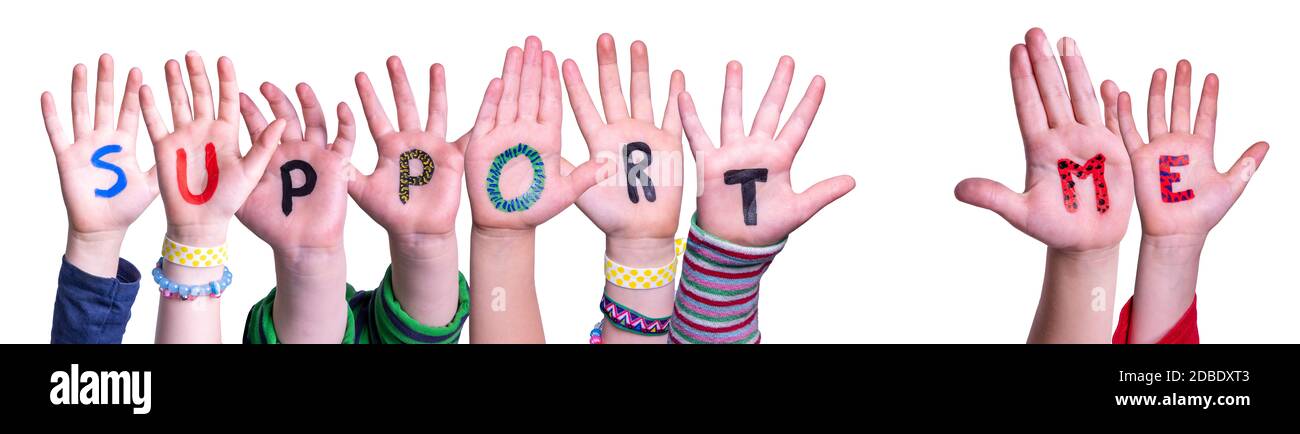 Children Hands Building Colorful English Word Support Me. White ...
