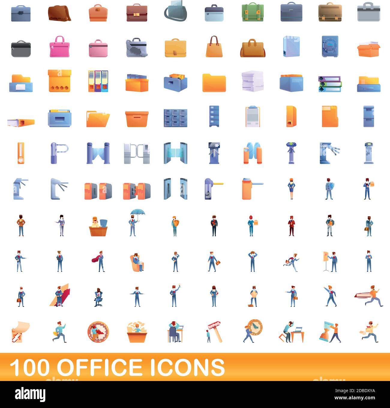 100 office icons set. Cartoon illustration of 100 office icons vector ...