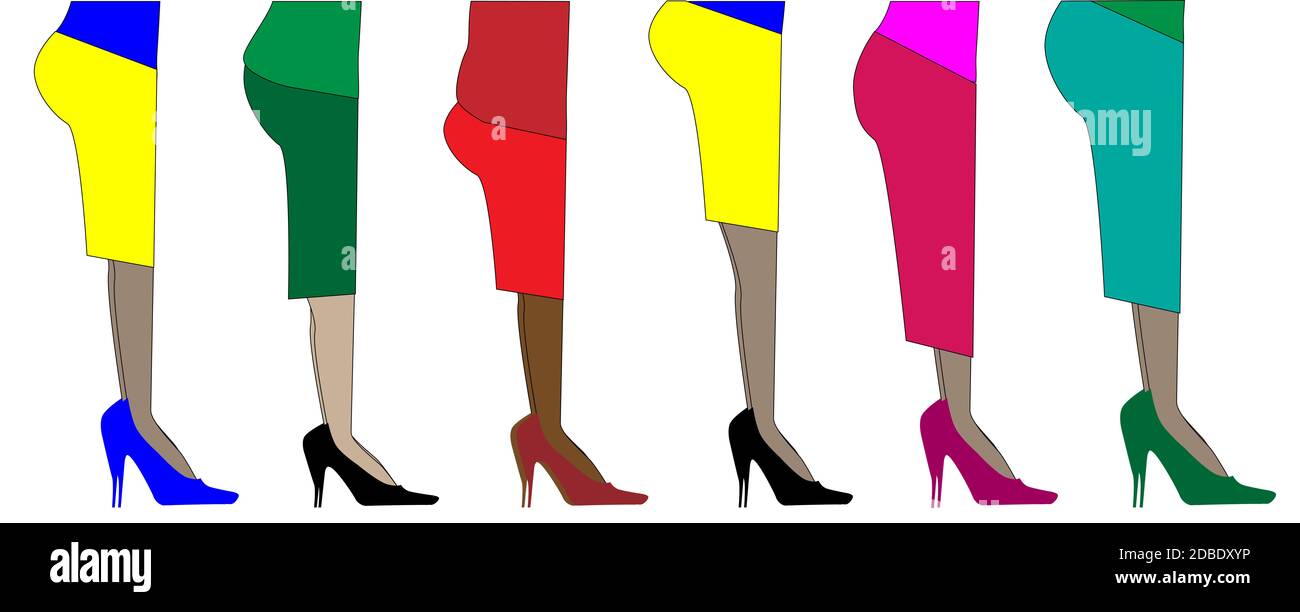 A group of women standing in line over a white background Stock Photo ...