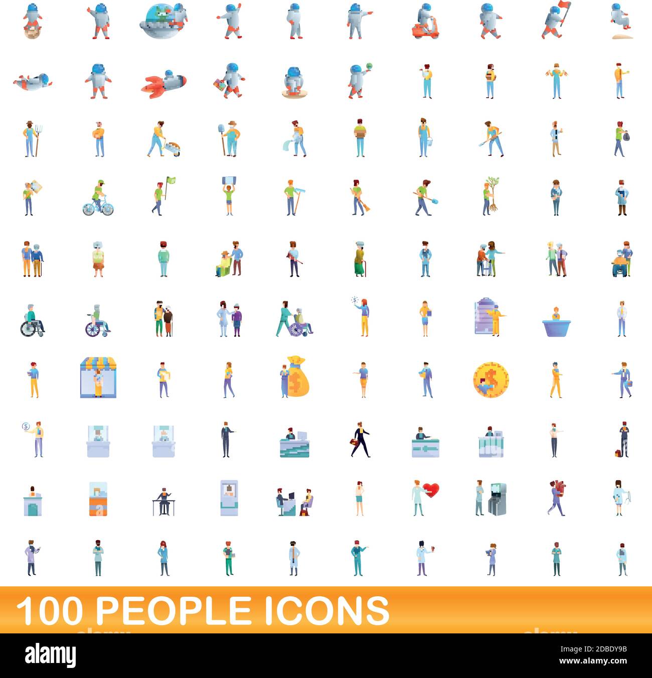 100 people icons set. Cartoon illustration of 100 people icons vector ...