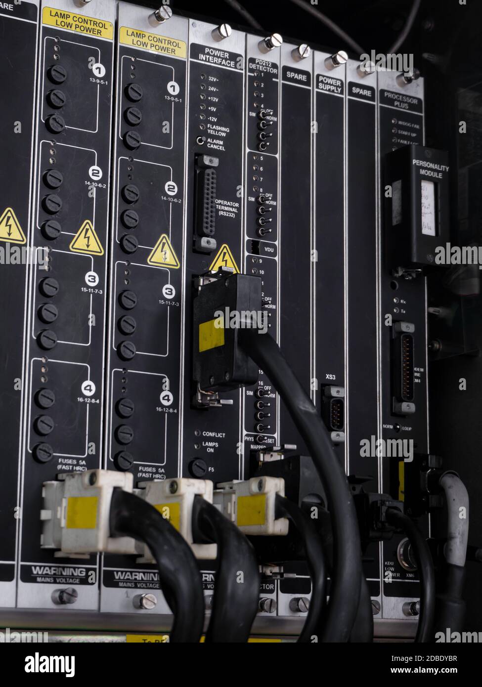 Electrical panel at a assembly line factory. Controls and switches ...
