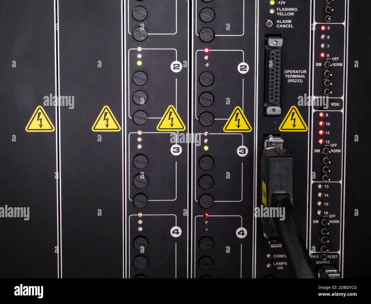 Electrical panel at a assembly line factory. Controls and switches ...