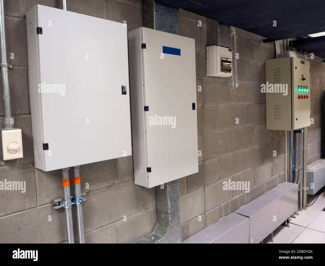 Electric control panel cabinets with the many color buttons for ...