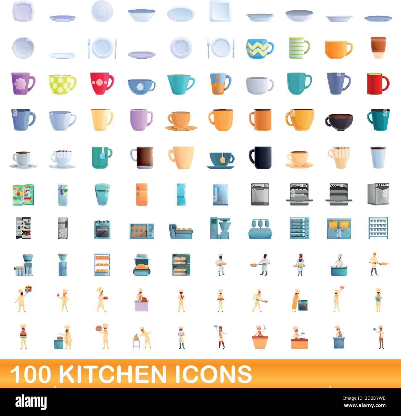 100 kitchen icons set. Cartoon illustration of 100 kitchen icons vector ...