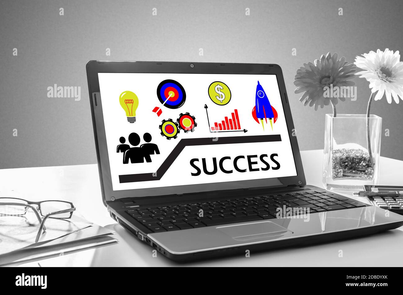 Laptop screen showing success concept Stock Photo - Alamy