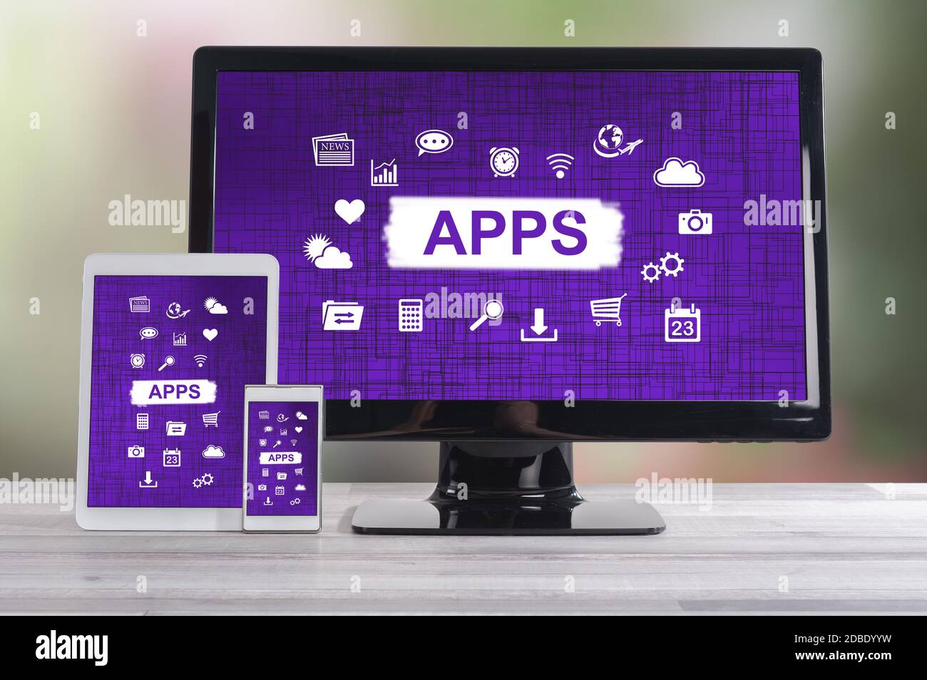 Apps concept shown on different information technology devices Stock ...