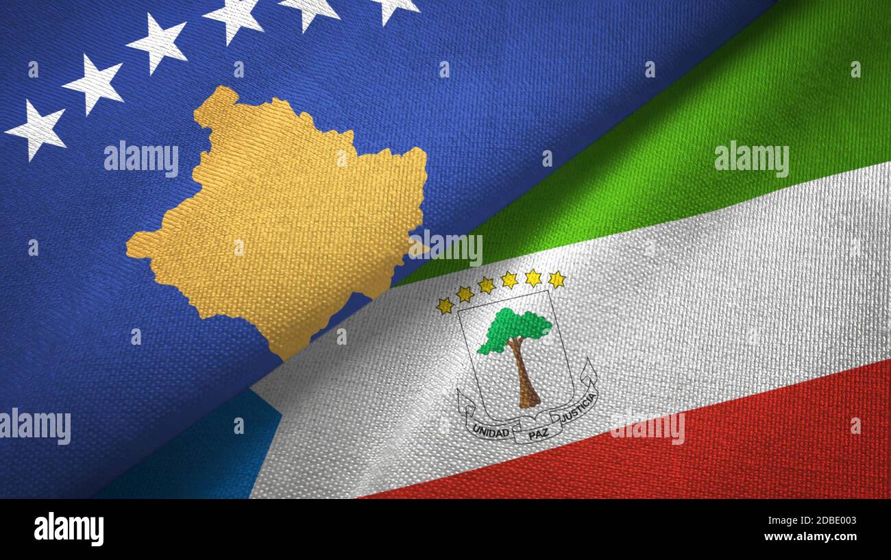 Kosovo and Equatorial Guinea two flags textile cloth, fabric texture ...
