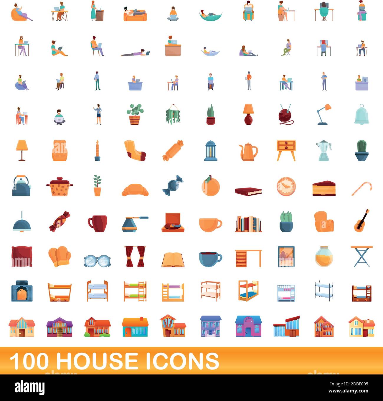 100 house icons set. Cartoon illustration of 100 house icons vector set ...