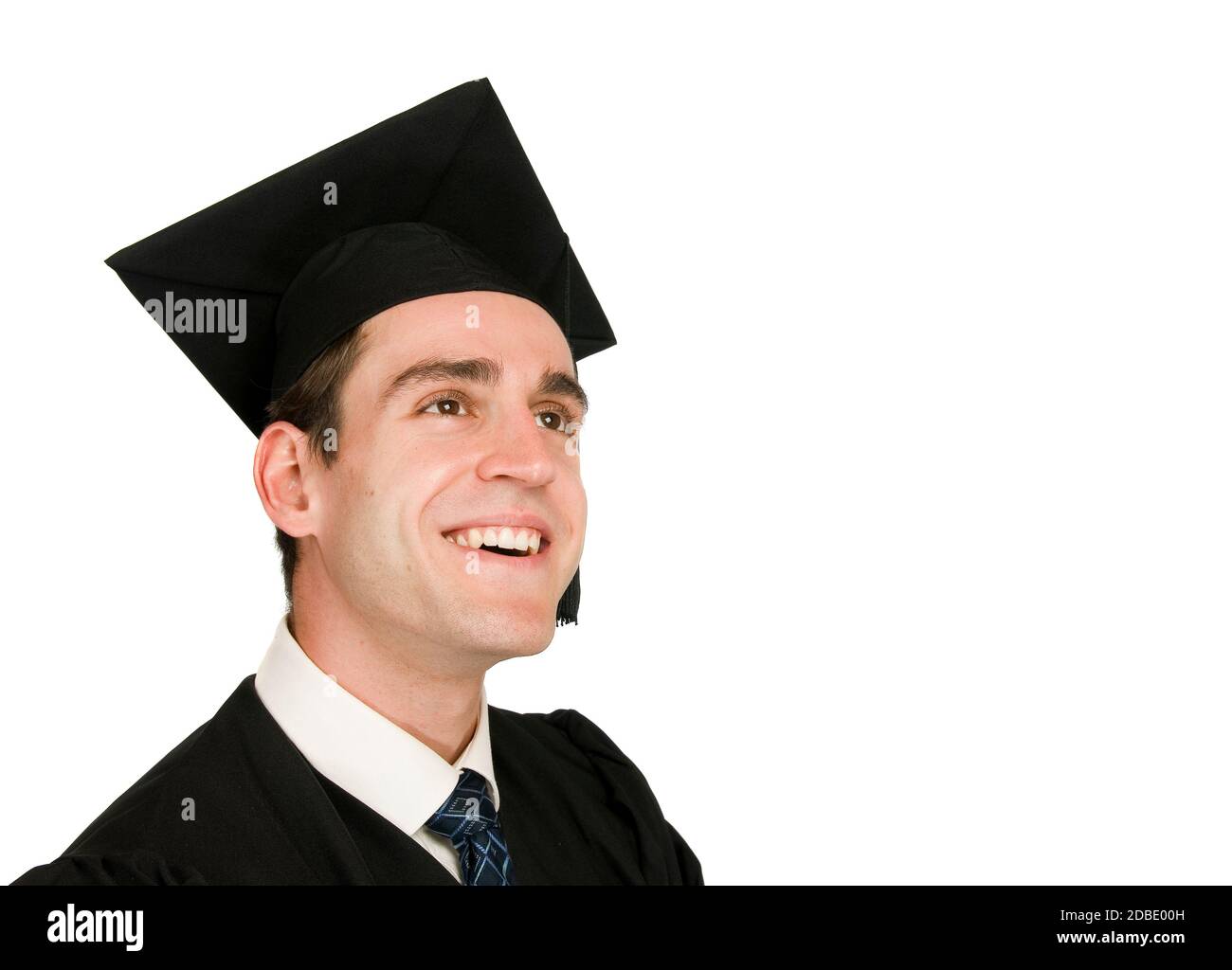 Lateral head-and-shoulders view of a college graduate wearing a black ...
