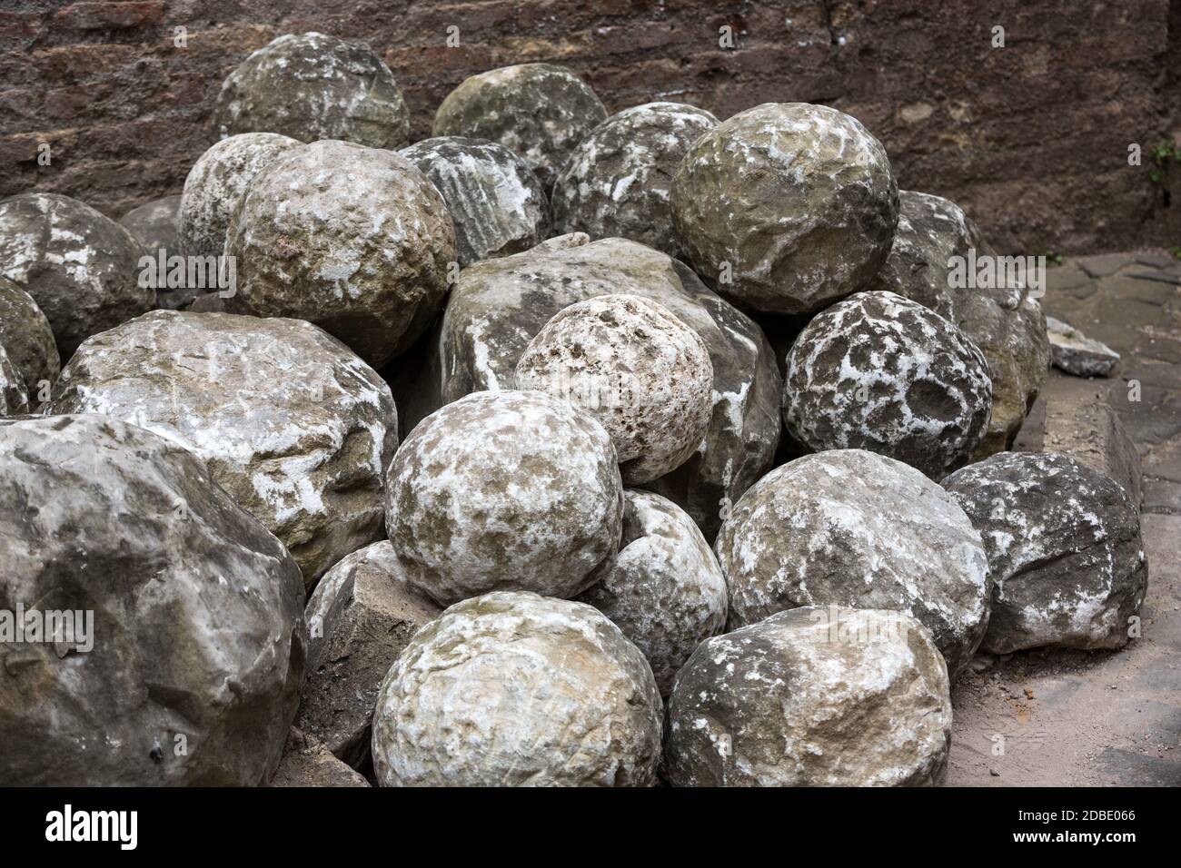 Ancient marble cannonballs in Castel Sant'Angelo in Rome, Italy Stock ...