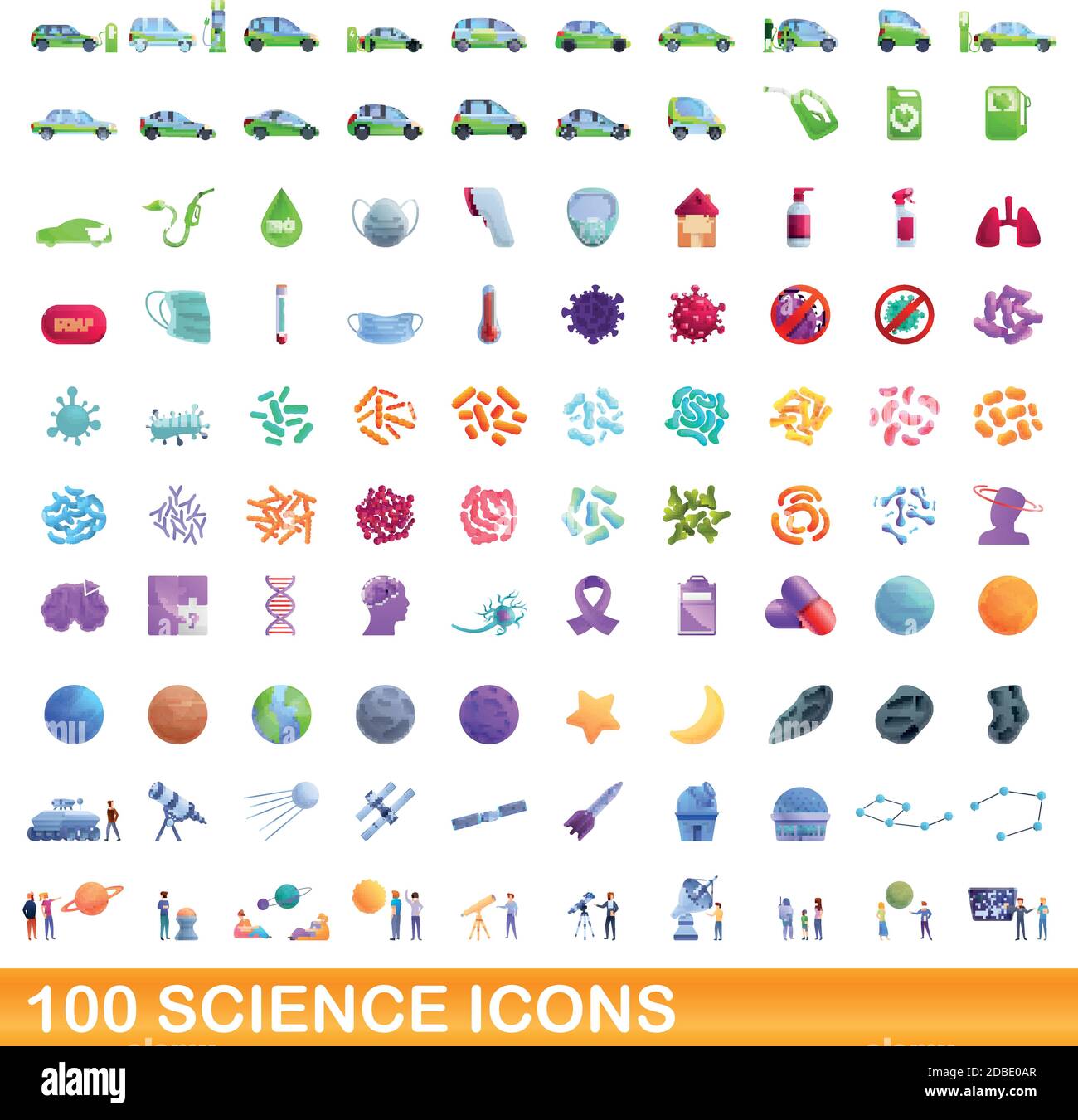 100 science icons set. Cartoon illustration of 100 science icons vector ...