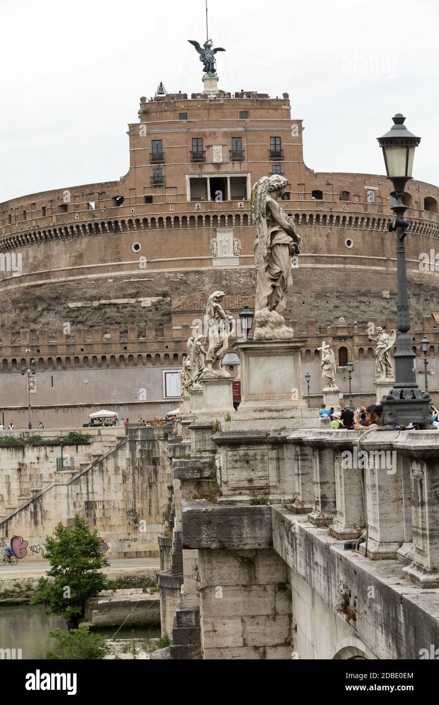 Rome - View of Castel Sant'Angelo, Castle of the Holy Angel built by Hadrian in Rome, along ...