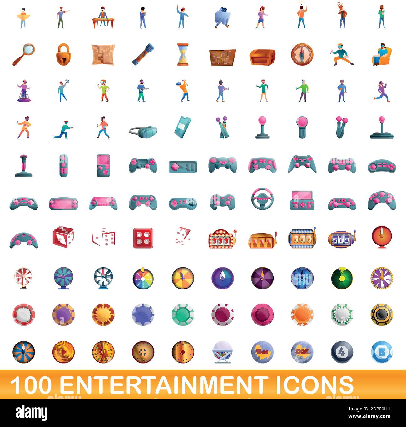 100 entertainment icons set. Cartoon illustration of 100 entertainment ...
