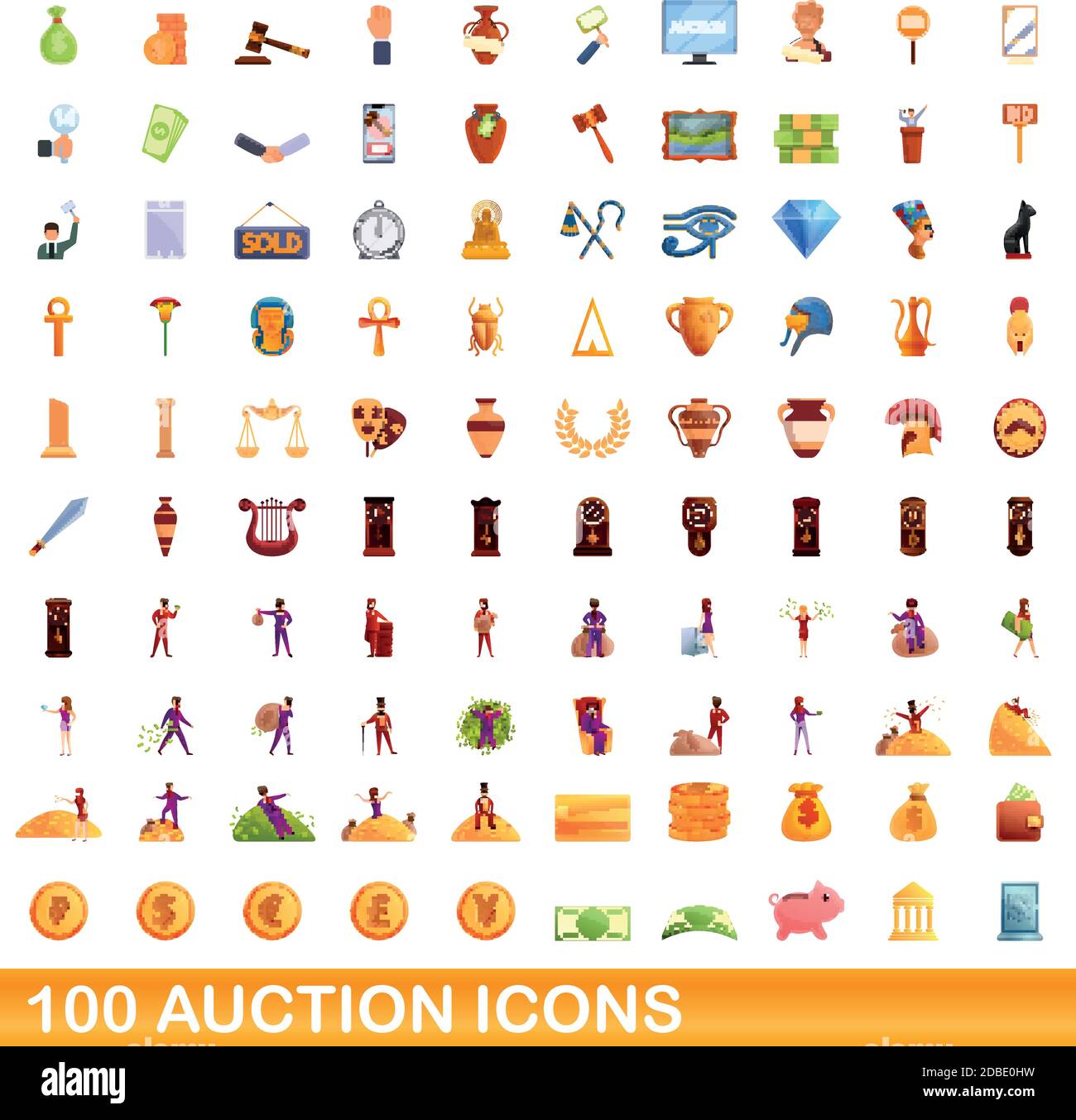 100 auction icons set. Cartoon illustration of 100 auction icons vector ...