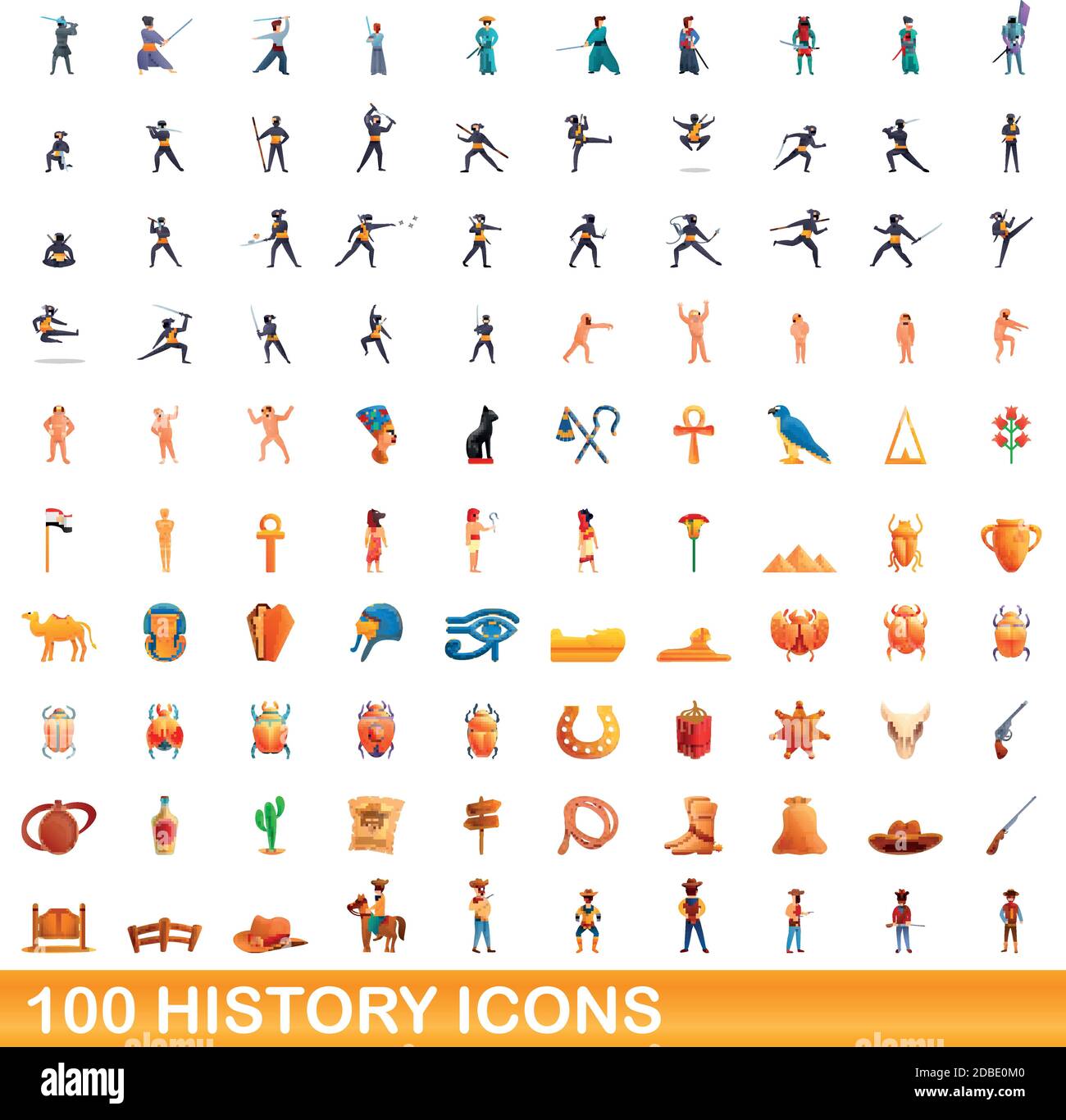 100 history icons set. Cartoon illustration of 100 history icons vector ...