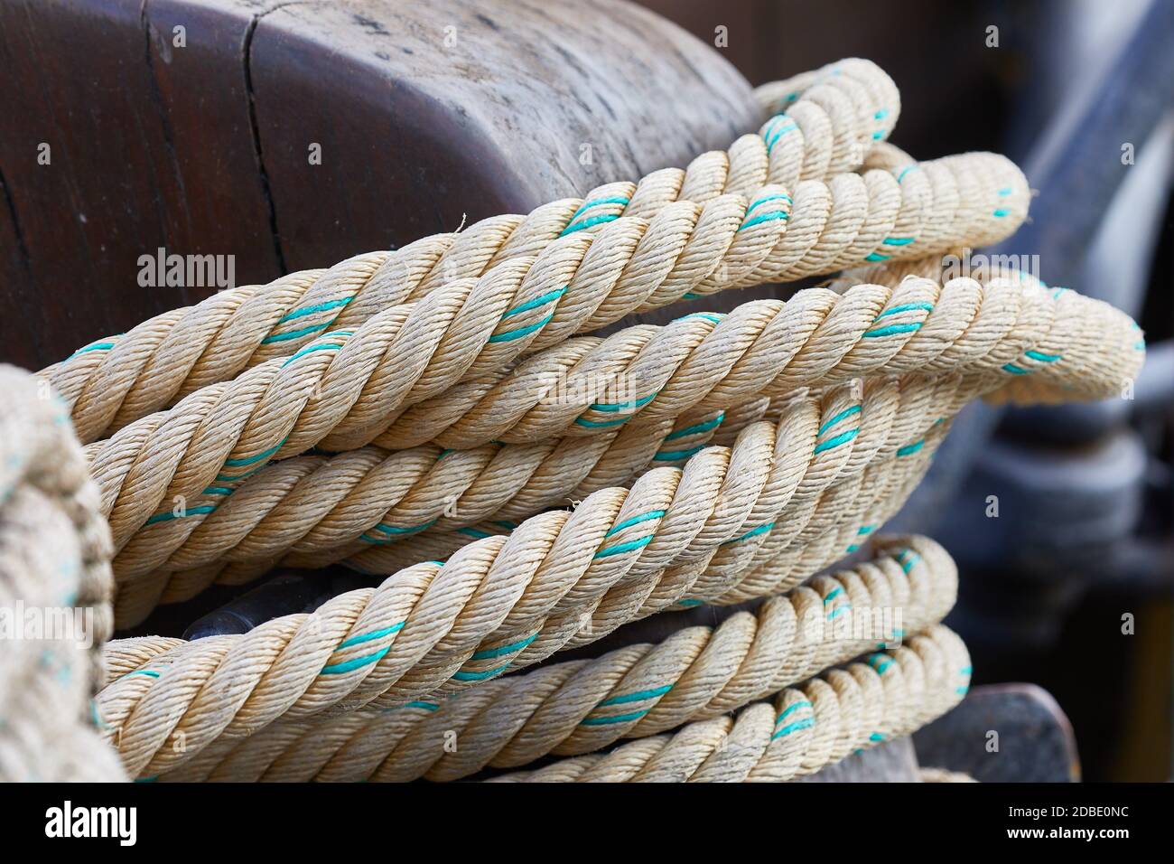 Old rope piled up on a boat Stock Photo - Alamy