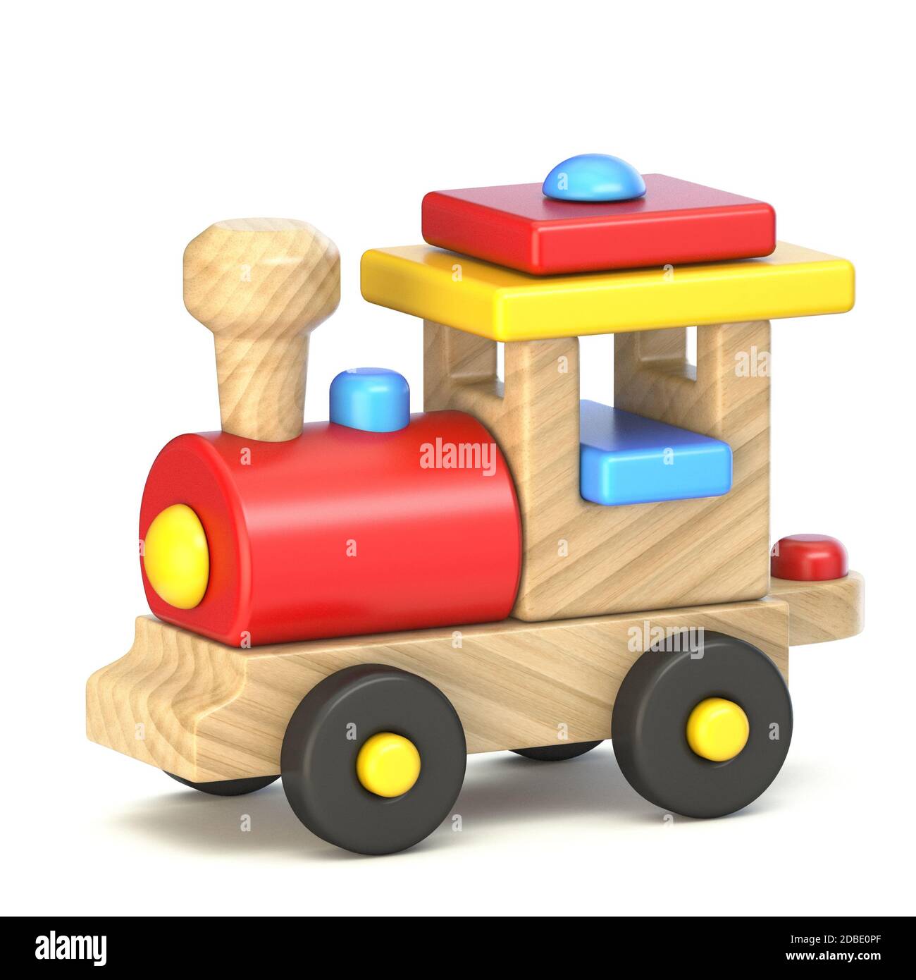 Wooden train locomotive 3D render illustration isolated on white ...