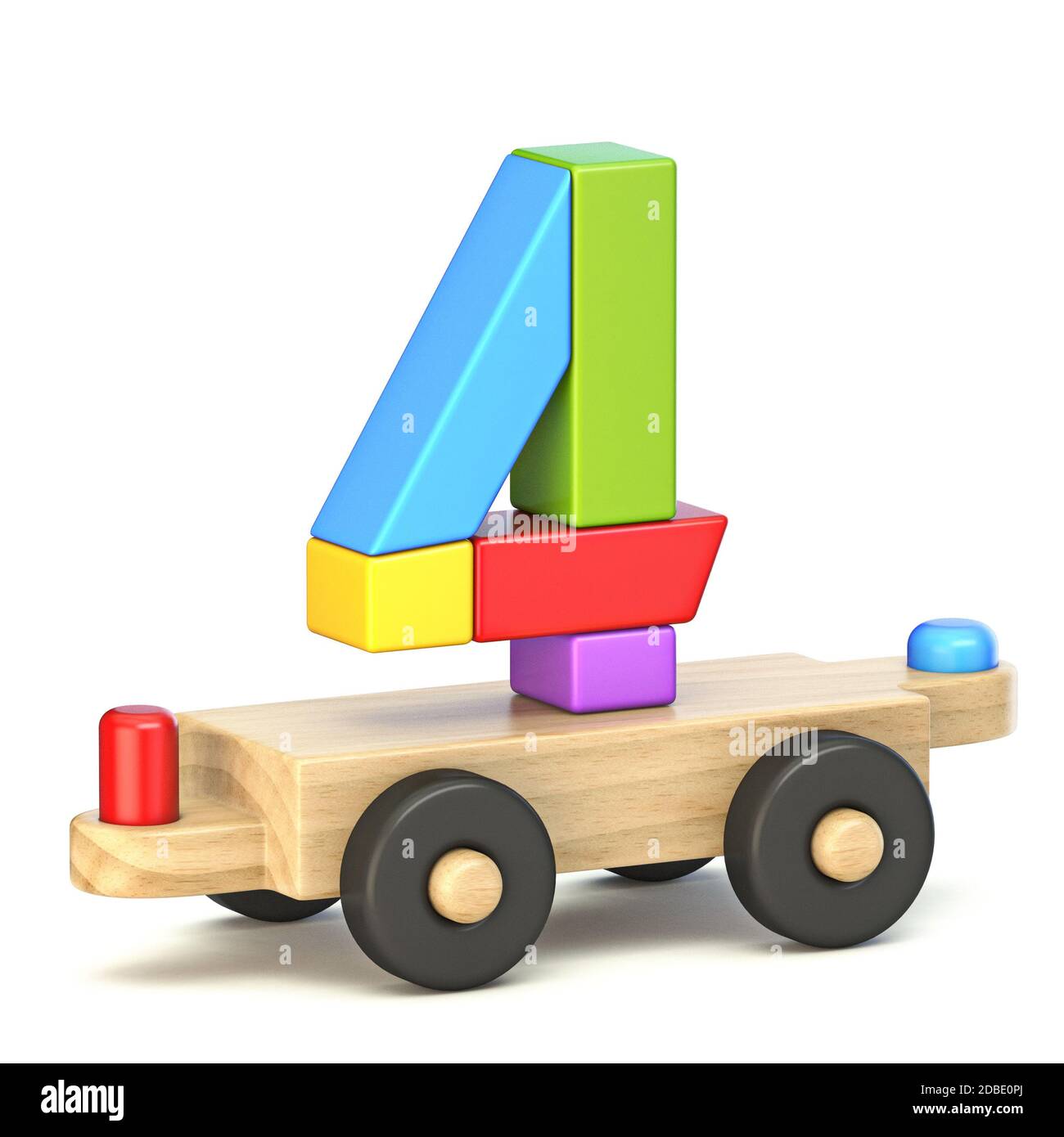 Wooden train Number 4 FOUR 3D render illustration isolated on white ...