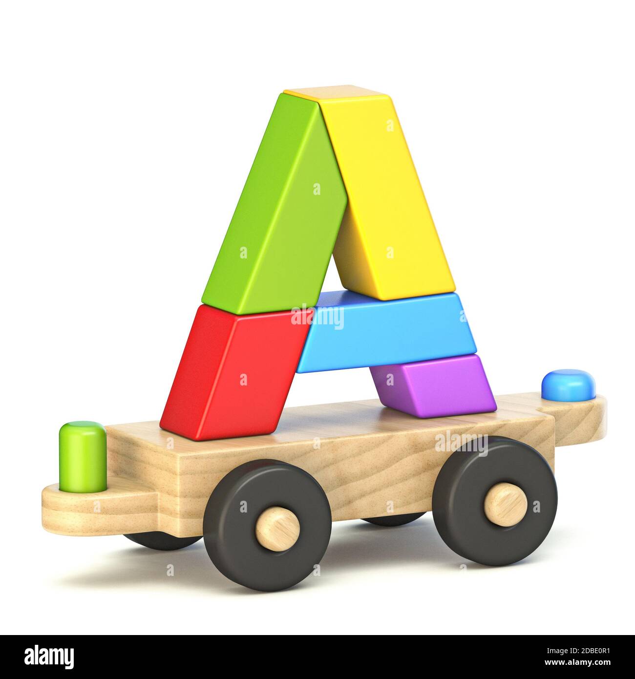 Wooden train font Letter A 3D render illustration isolated on white ...