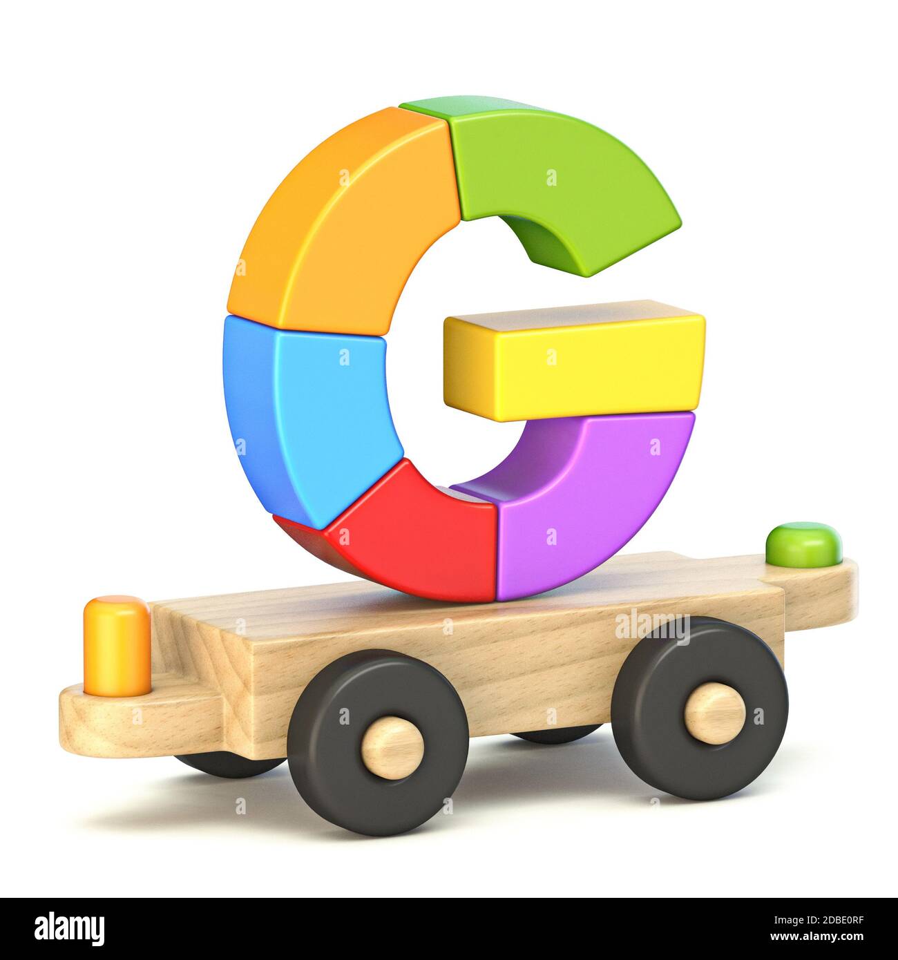 Wooden train font Letter G 3D render illustration isolated on white ...