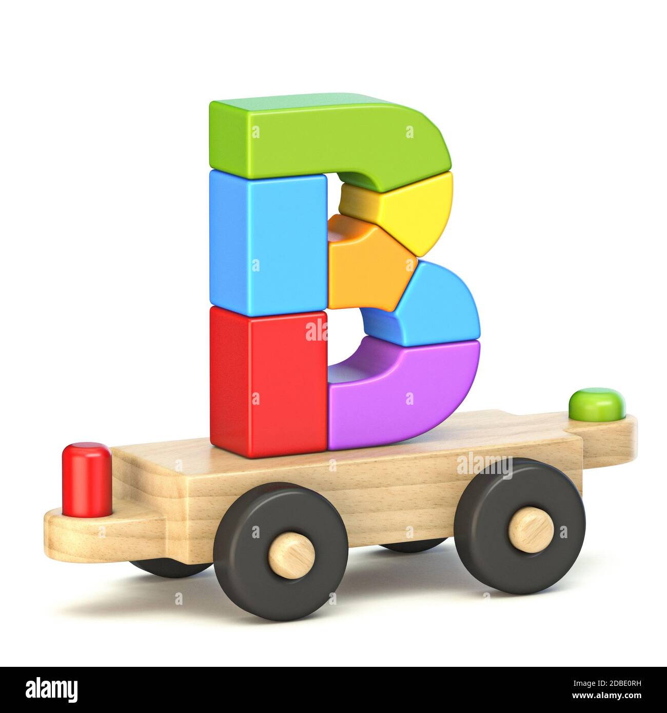 Wooden train font Letter B 3D render illustration isolated on white ...