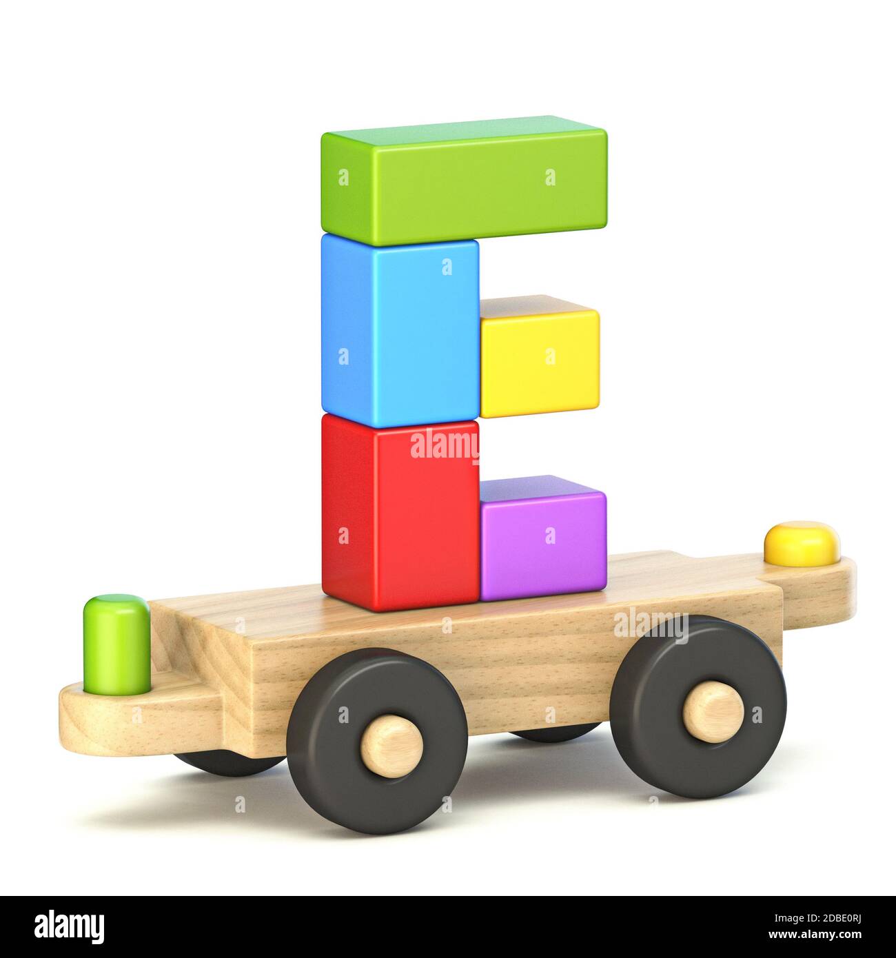 Wooden train font Letter E 3D render illustration isolated on white ...