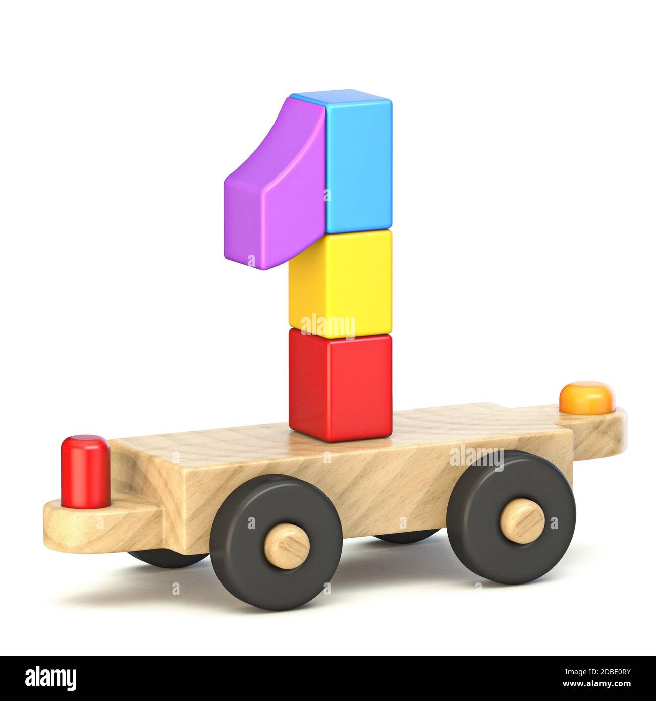 Wooden train Number 1 ONE 3D render illustration isolated on white ...