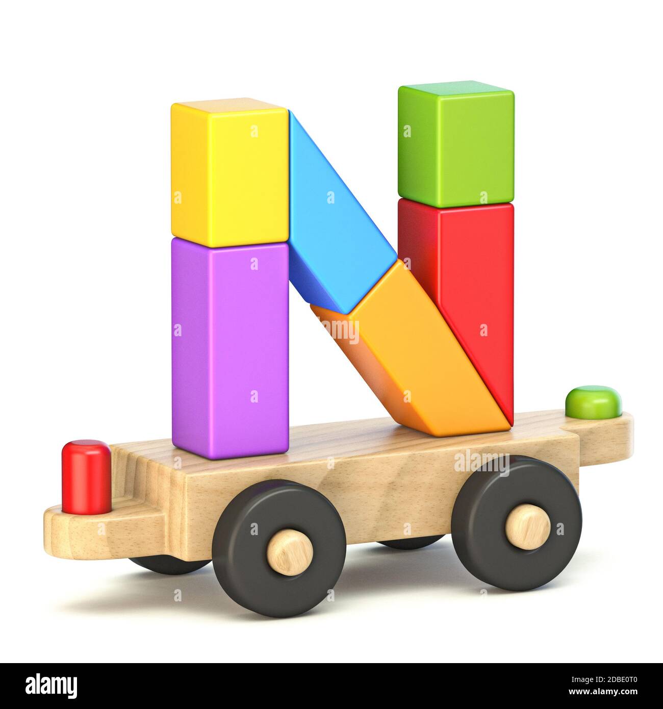 Wooden train font Letter N 3D render illustration isolated on white ...