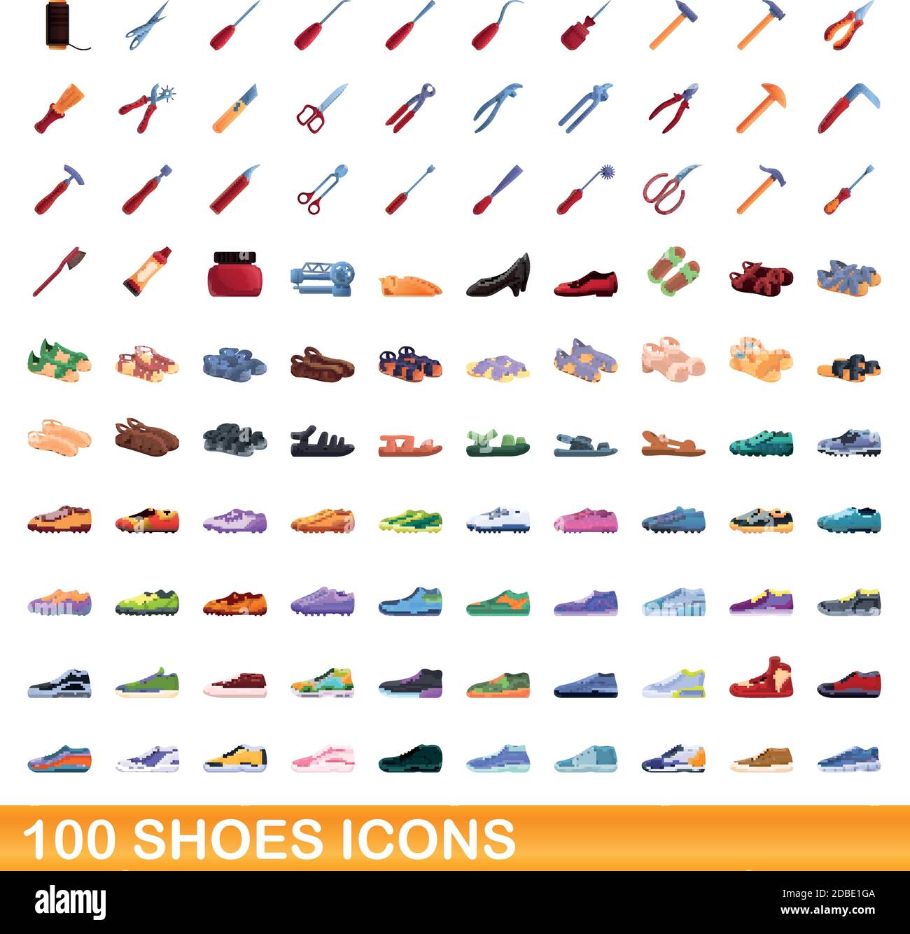 100 shoes icons set. Cartoon illustration of 100 shoes icons vector set ...