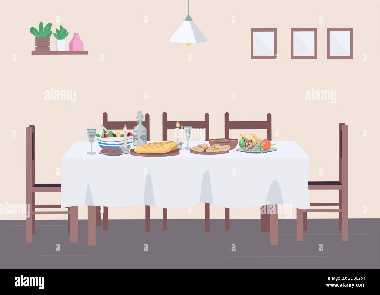 Traditional dinner at home flat color vector illustration Stock Vector ...