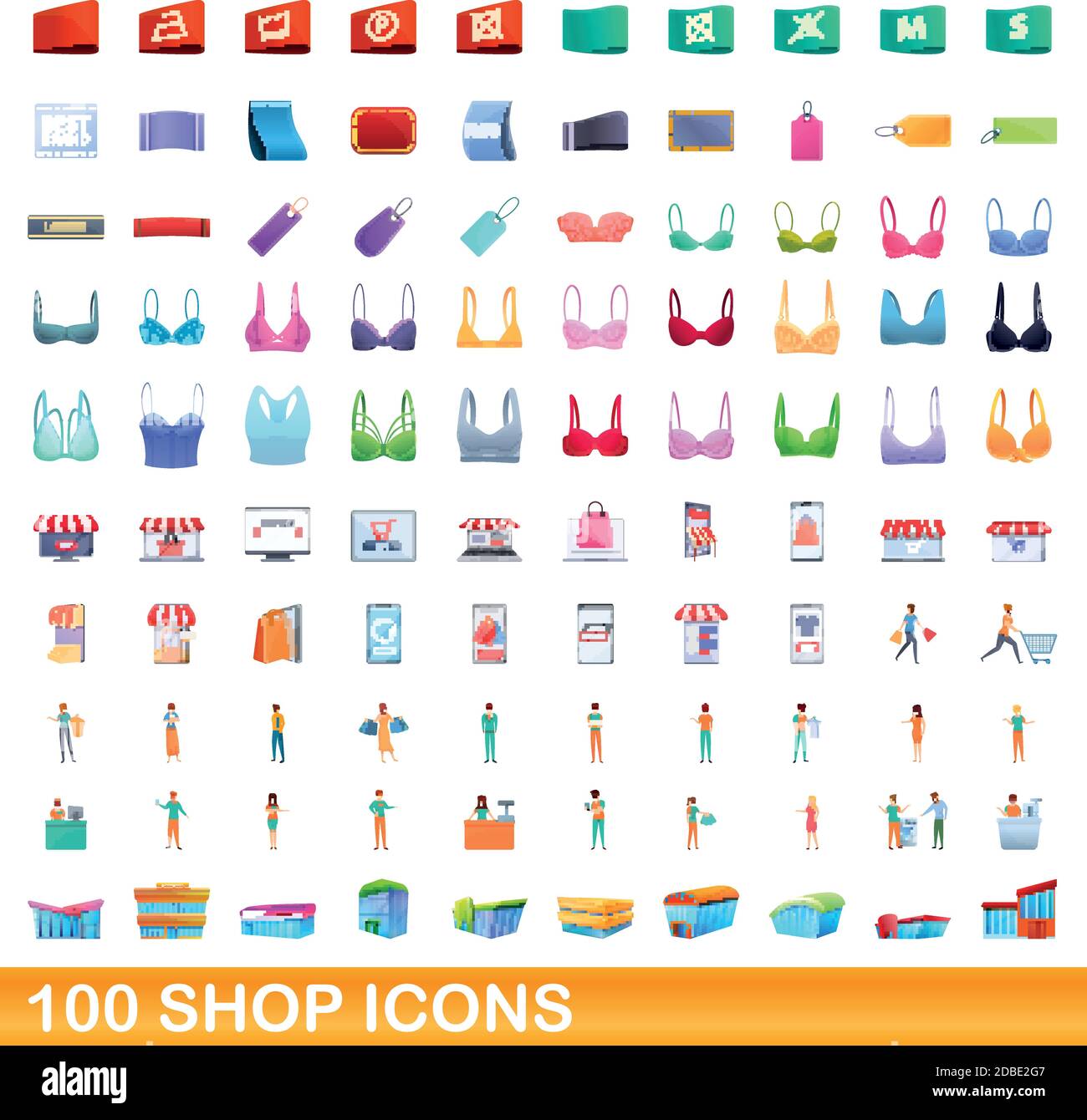 100 shop icons set. Cartoon illustration of 100 shop icons vector set ...