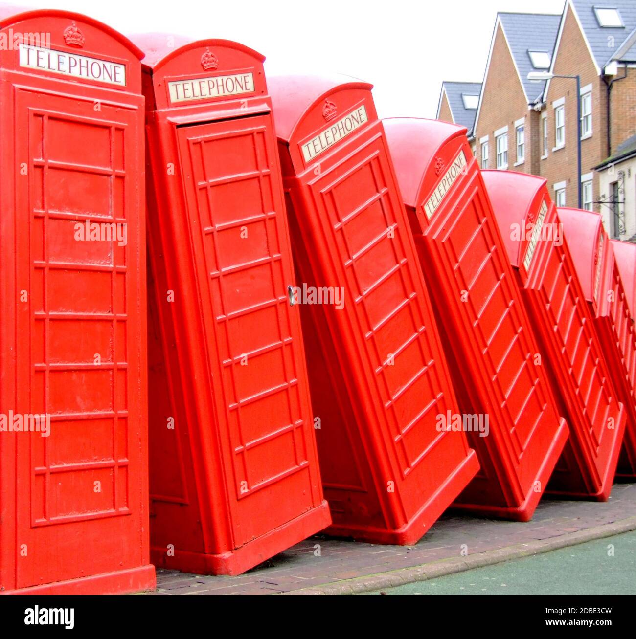Classic British red telephone box in group Stock Photo - Alamy