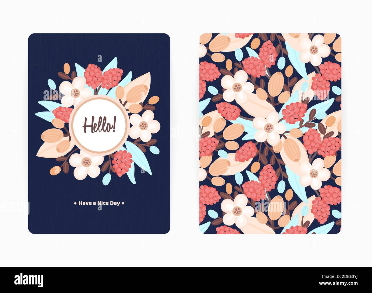 Cover design with floral pattern and round frame. Hand drawn flowers ...