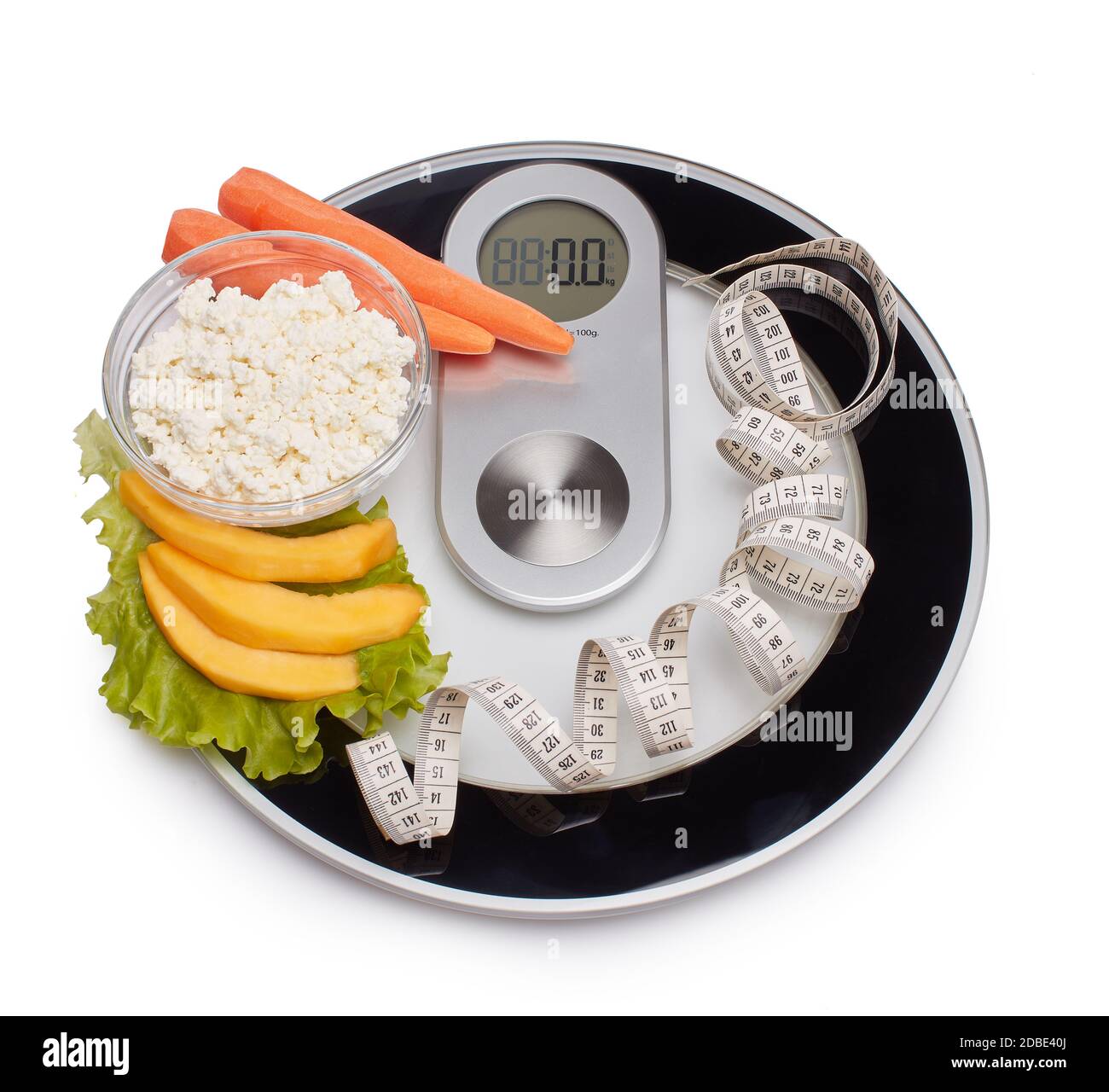 Slimming, diet, and control of weight. Still life with healthy food ...