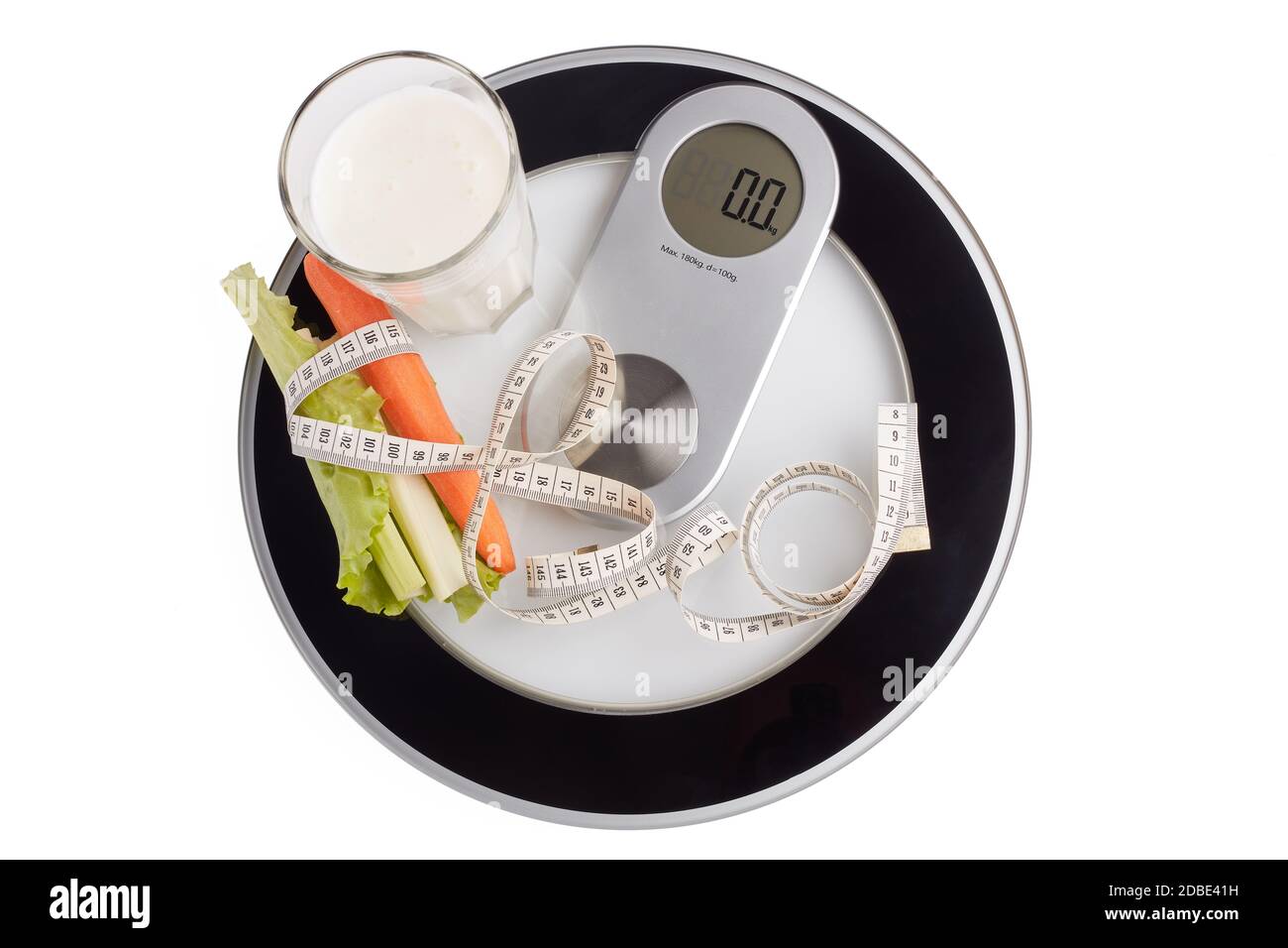 Slimming, diet, and control of weight. Still life with healthy food ...