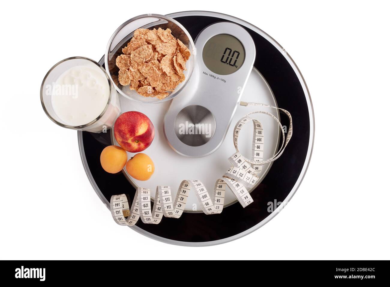 Slimming, diet, and control of weight. Still life with healthy food ...