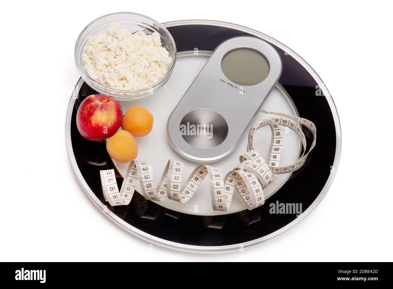 Slimming, diet, and control of weight. Still life with healthy food ...