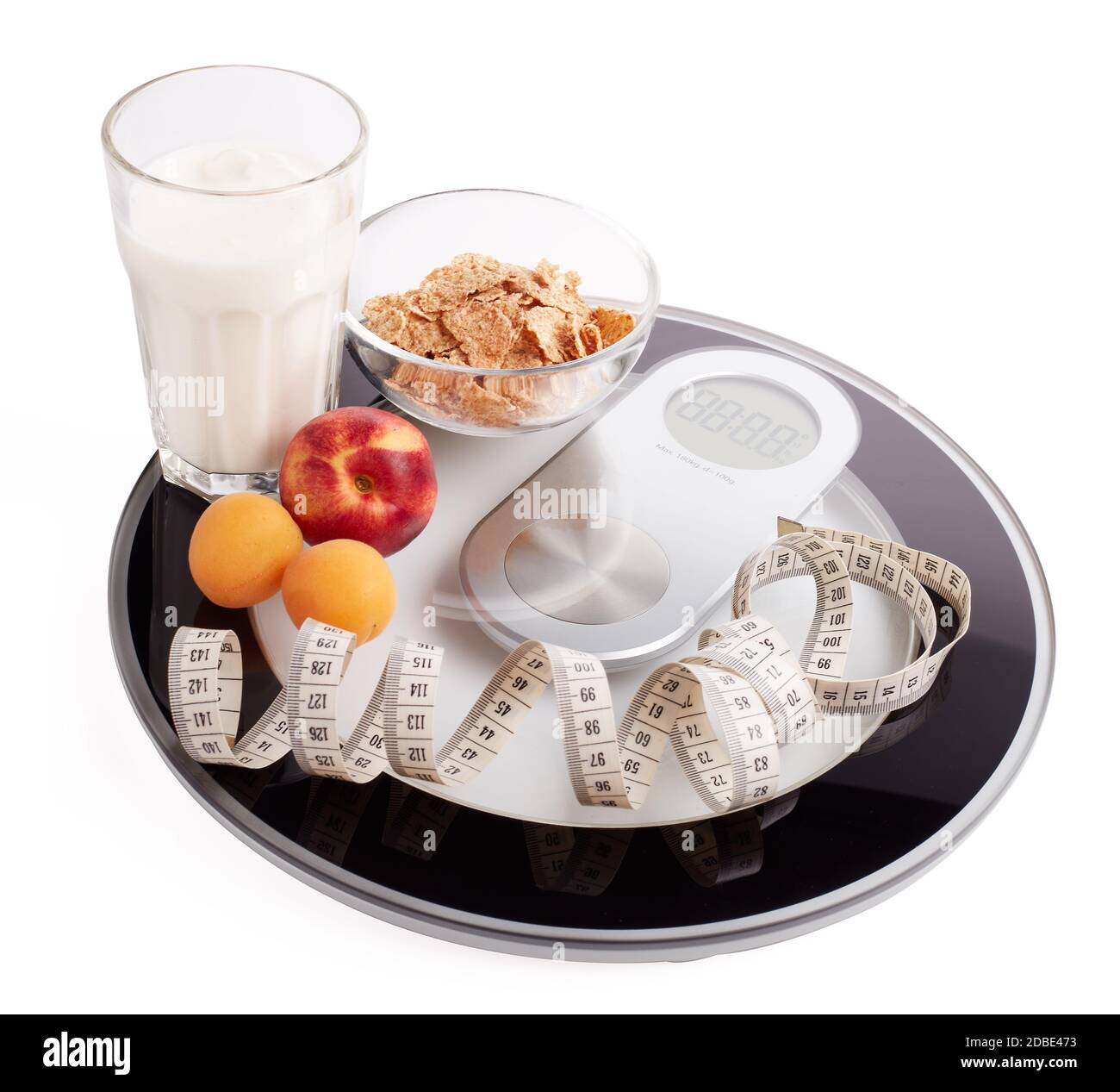 Slimming, diet, and control of weight. Still life with healthy food ...