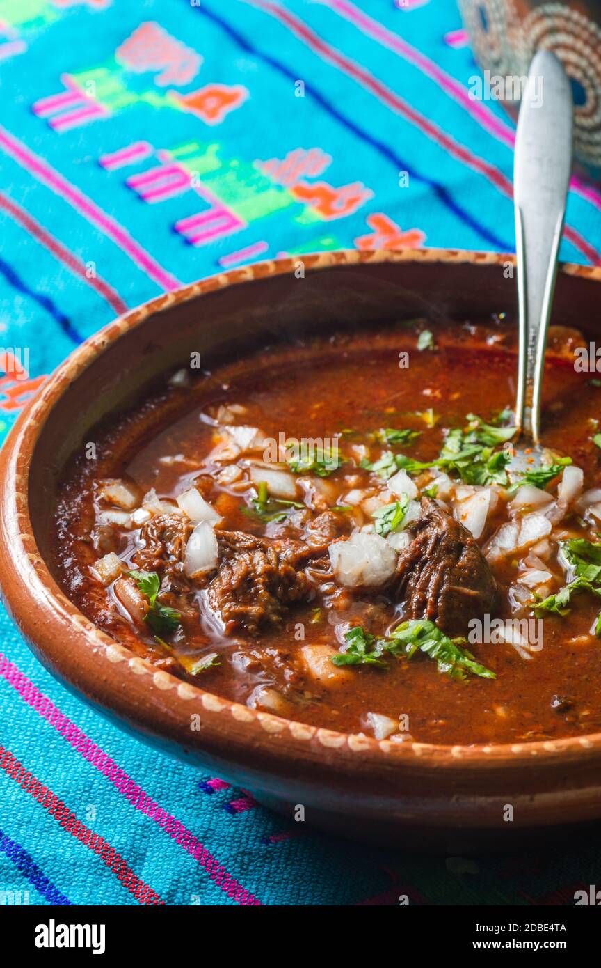 Traditional beef birria stew, Mexican food from Jalisco state. Served ...
