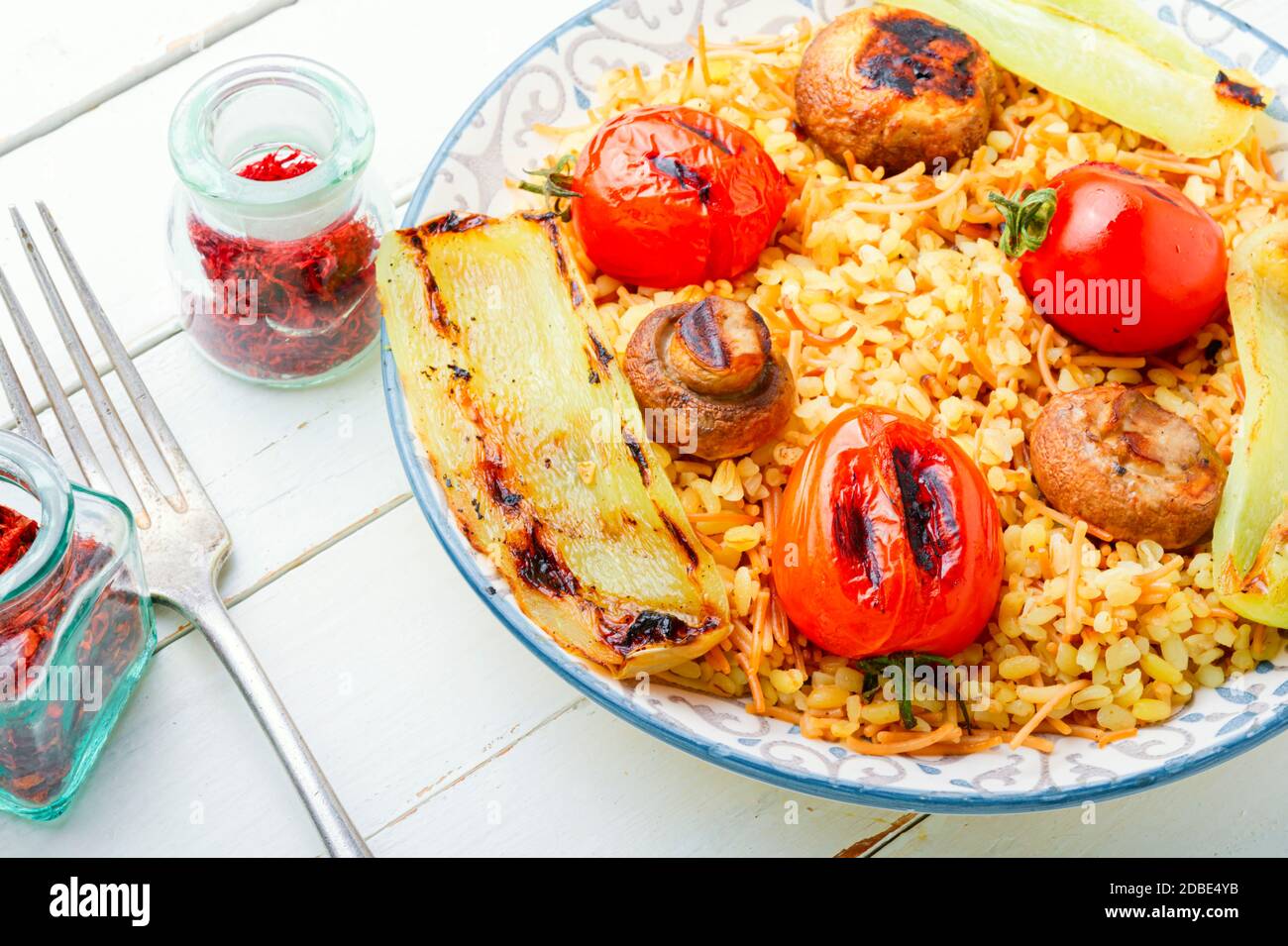 Classic Turkish pilaf with noodles.Turkish rice, grilled rice with ...