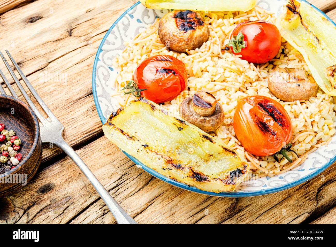 Classic Turkish pilaf with noodles.Turkish rice, grilled rice with ...