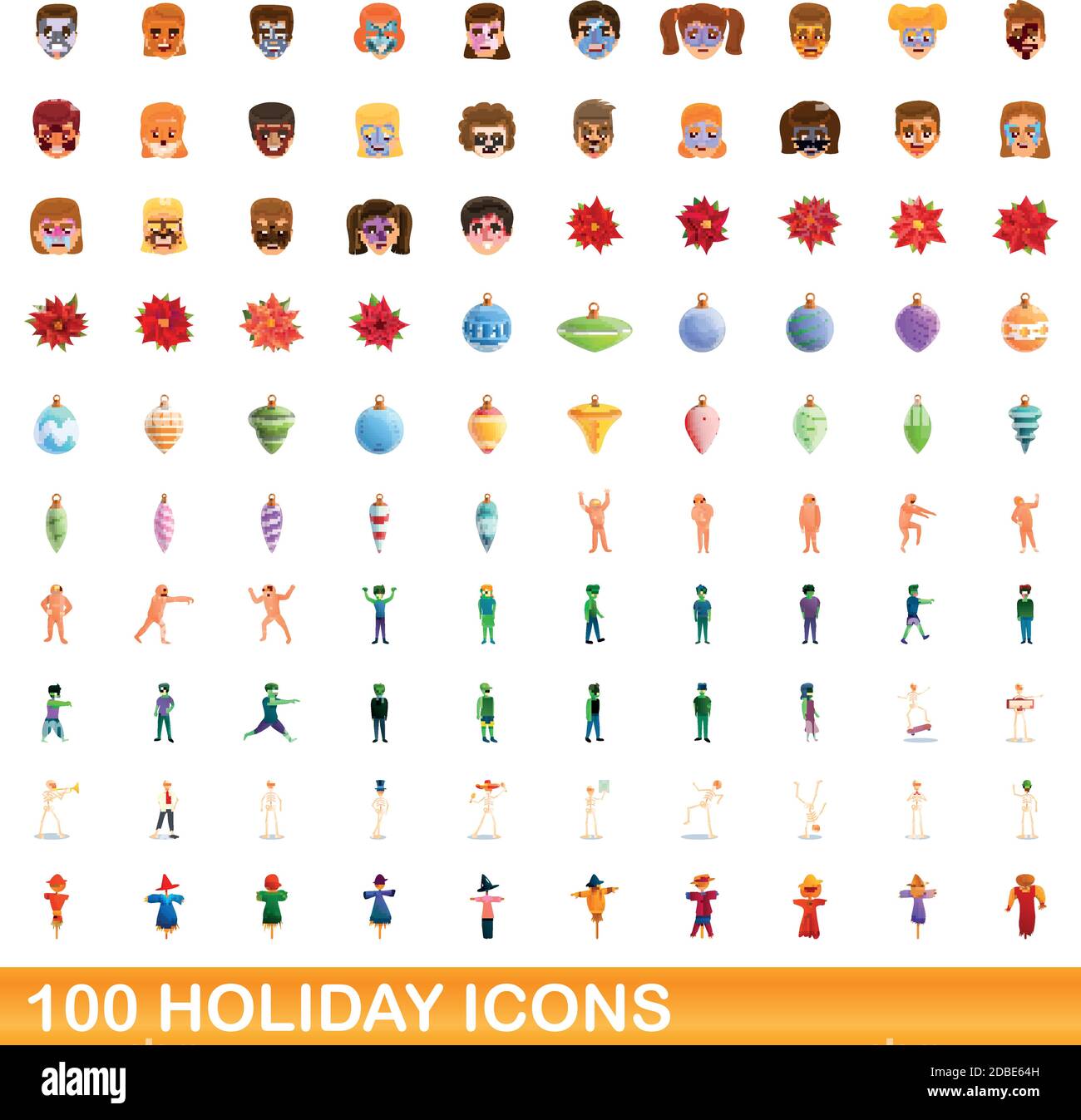 100 holiday icons set. Cartoon illustration of 100 holiday icons vector ...