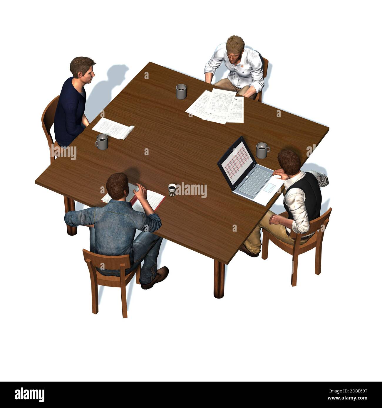 Men sitting at table in a meeting - business - top view Stock Photo - Alamy