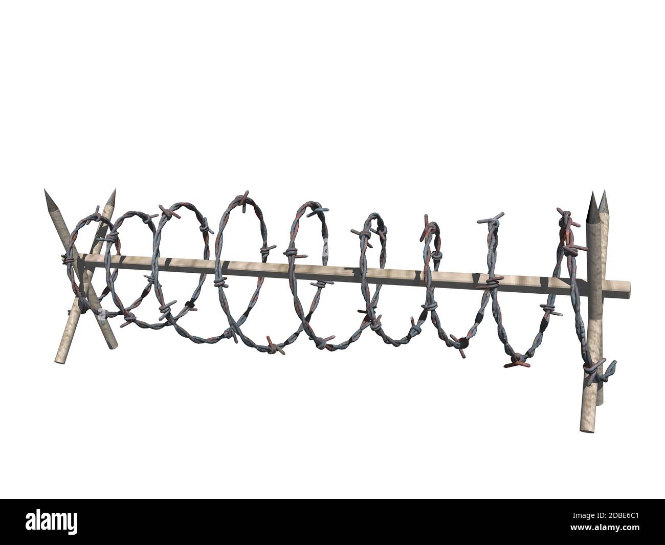 wooden road lock made of wood with barbed wire Stock Photo - Alamy