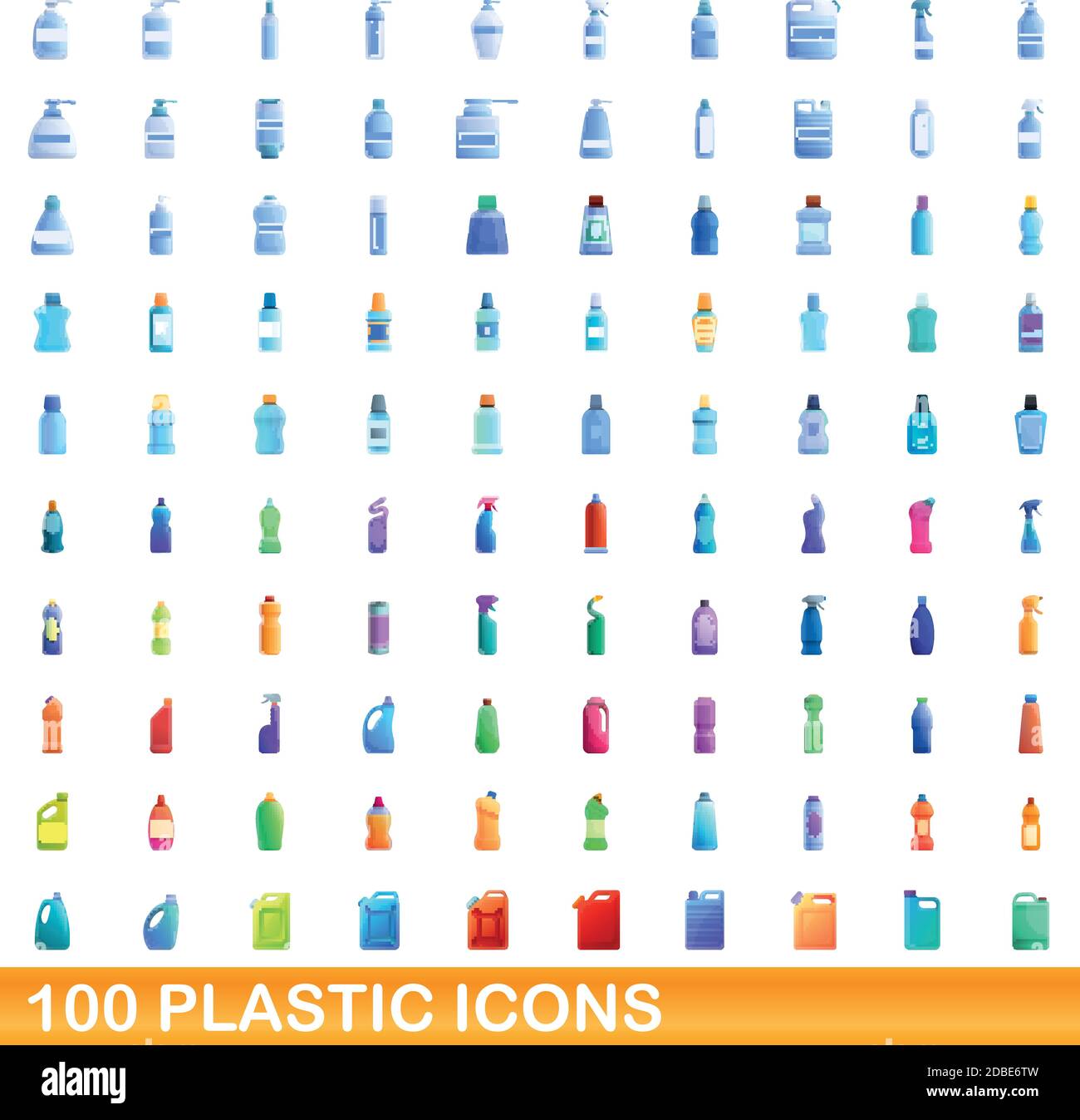 100 plastic icons set. Cartoon illustration of 100 plastic icons vector ...