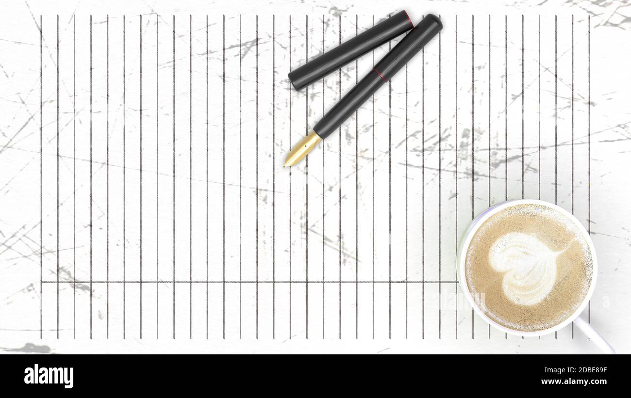 The 3d rendering of scratch paper with pen and coffee on it Stock Photo ...