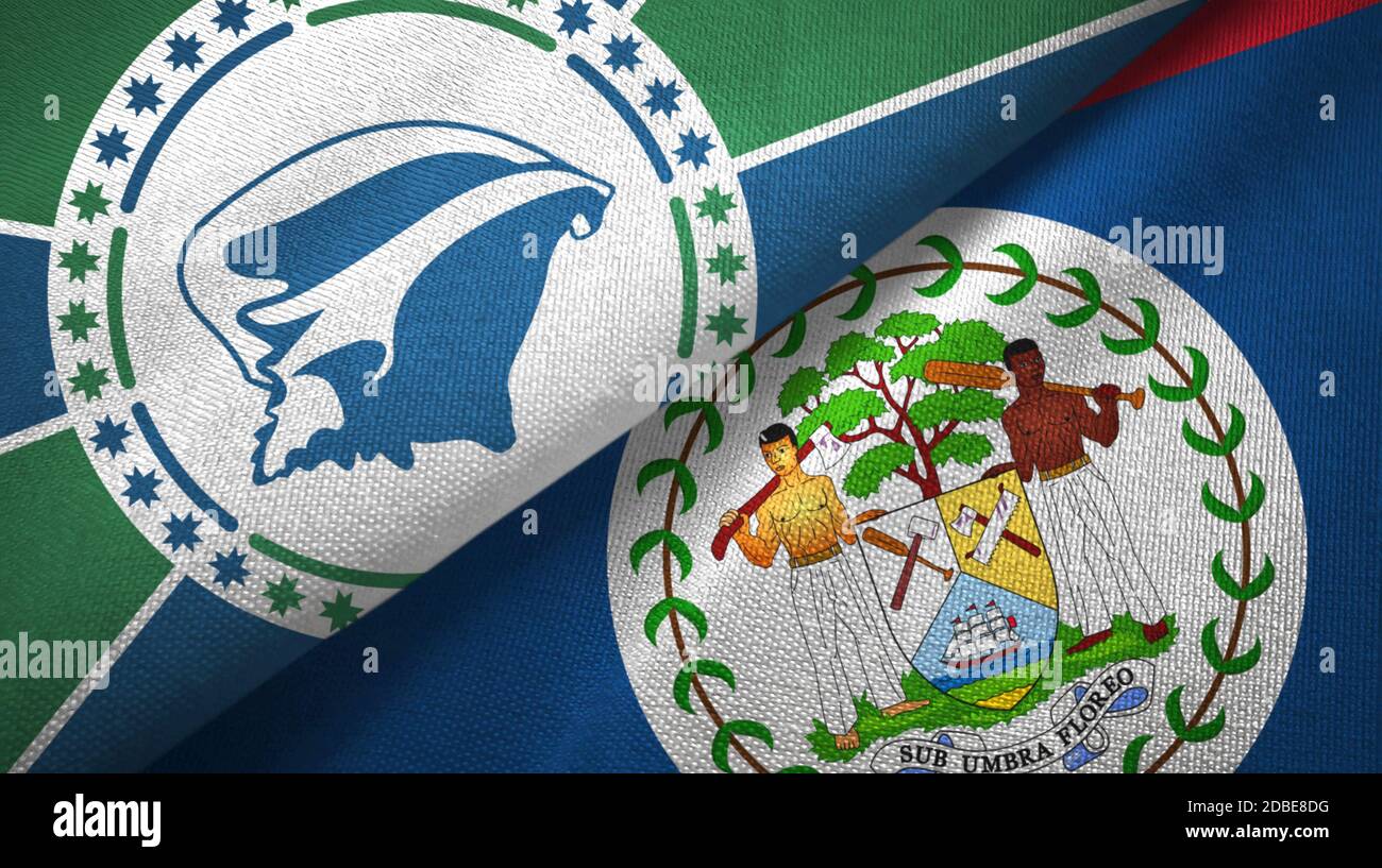 Martinique and Belize two flags textile cloth, fabric texture Stock ...