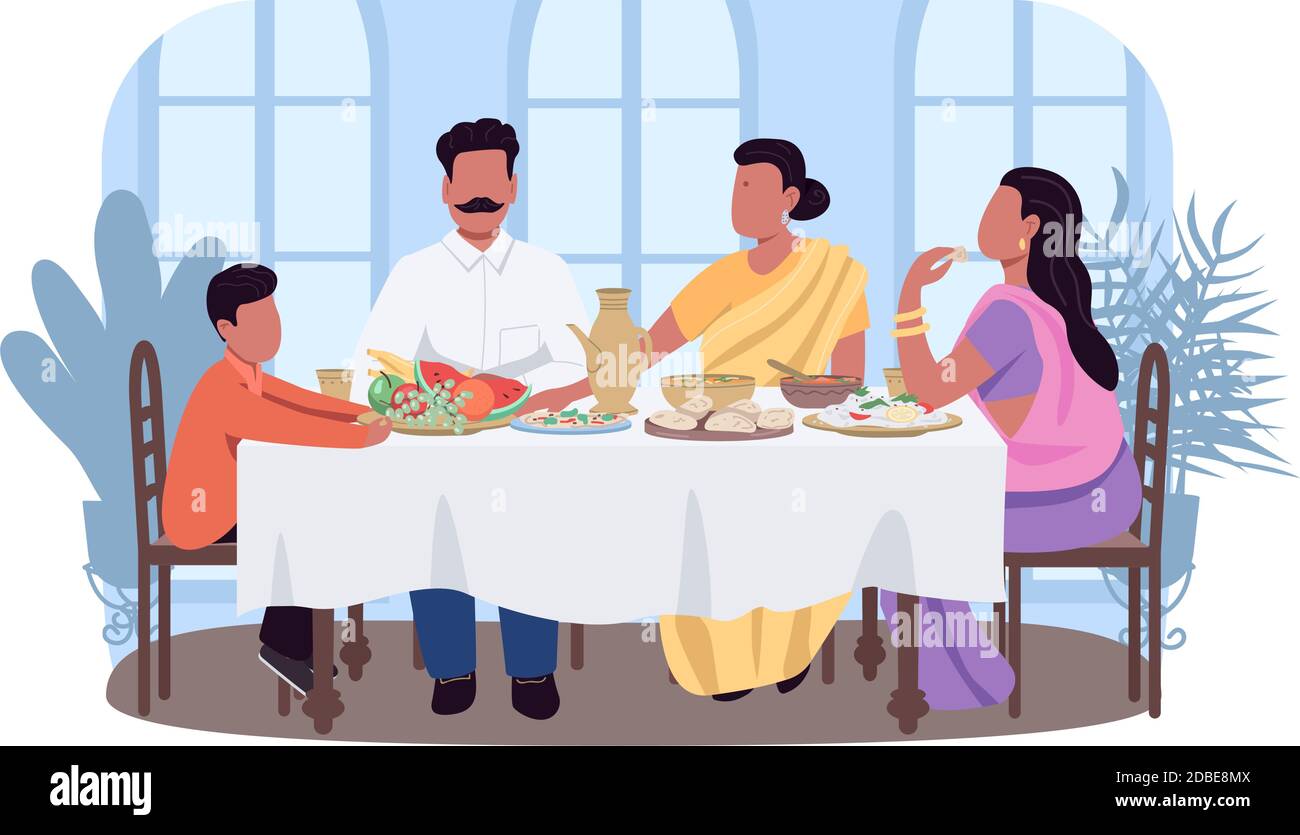 Indian traditional dinner 2D vector web banner, poster Stock Vector ...