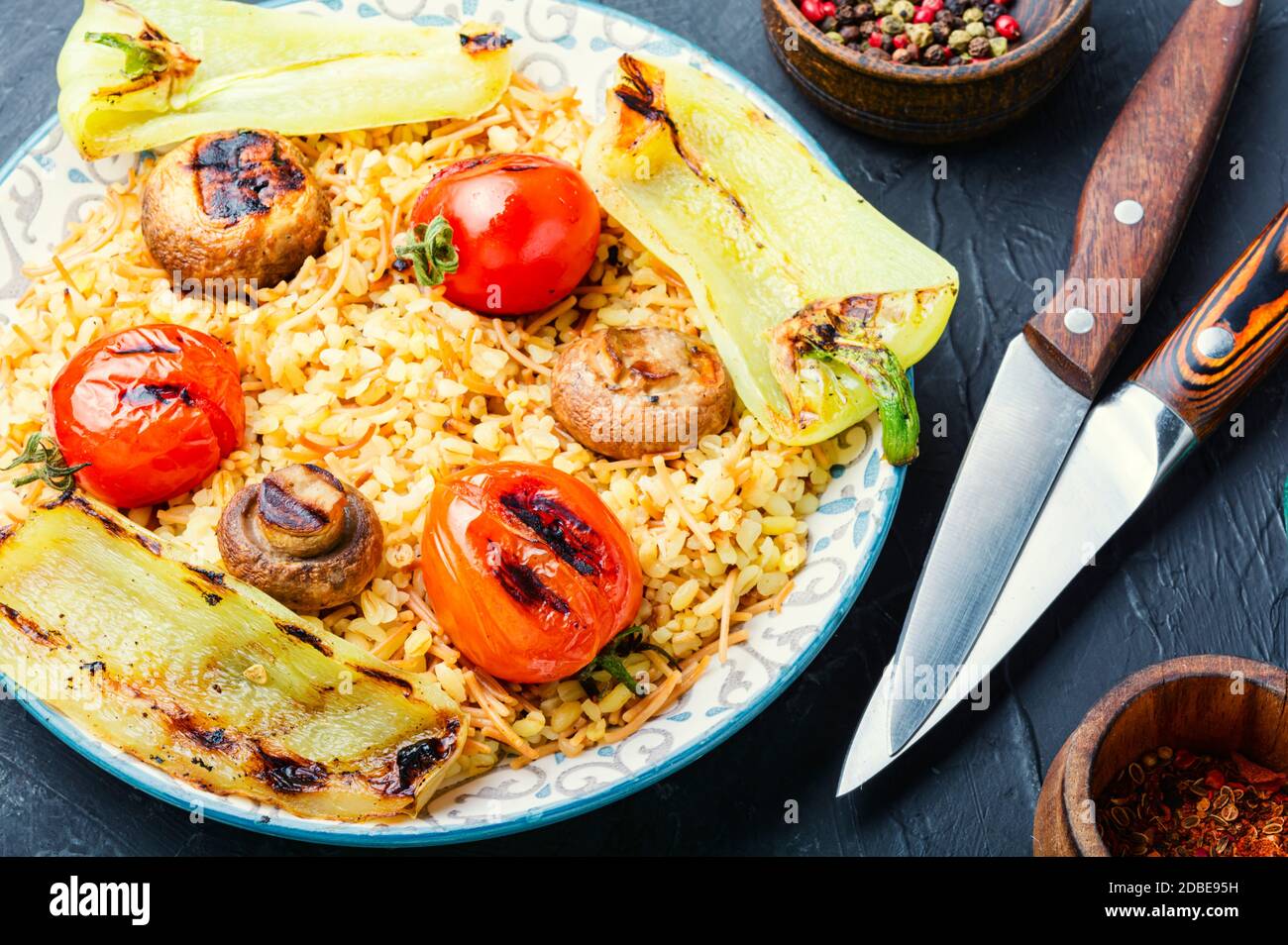 Classic Turkish pilaf with noodles.Turkish rice, grilled rice with ...