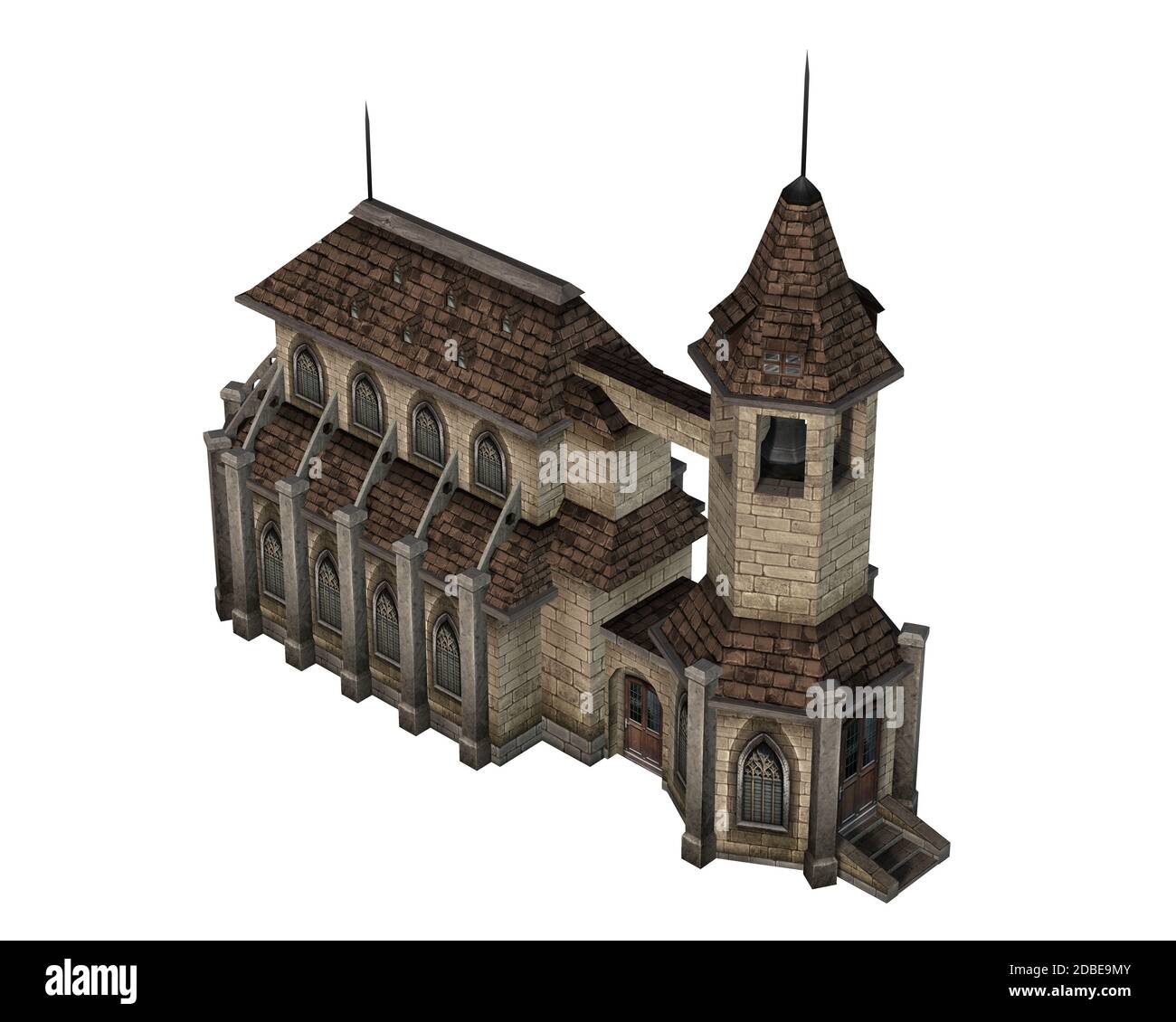 Medieval church with bell tower on white background Stock Photo - Alamy